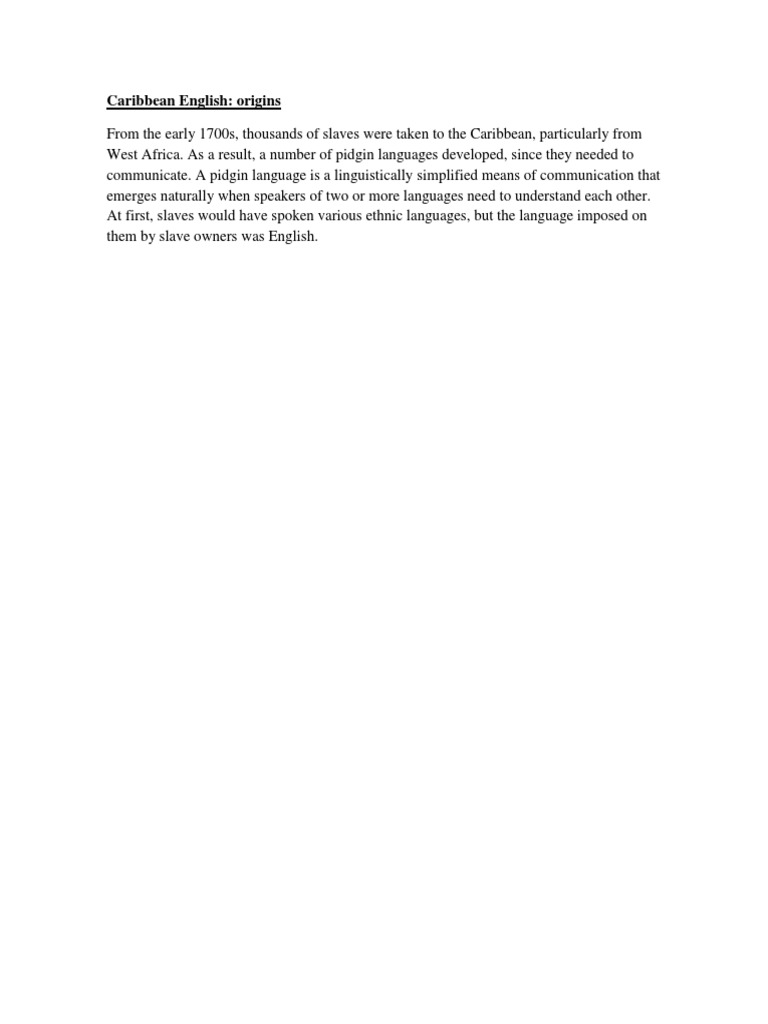 Origins of Caribbean English Language | PDF | Travel | Classics
