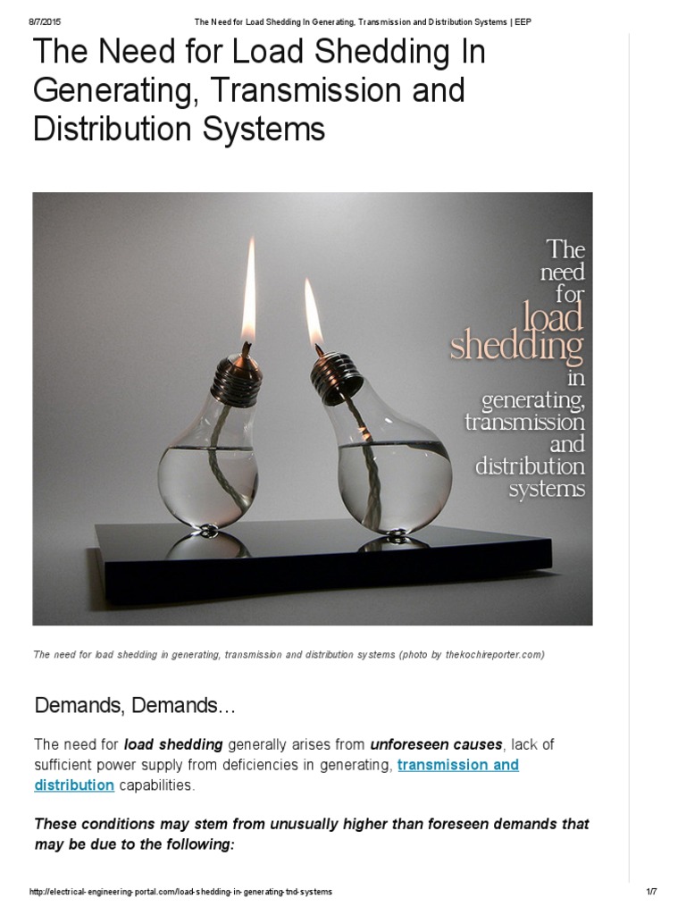 The Need For Load Shedding in Generating, Transmission and Distribution ...