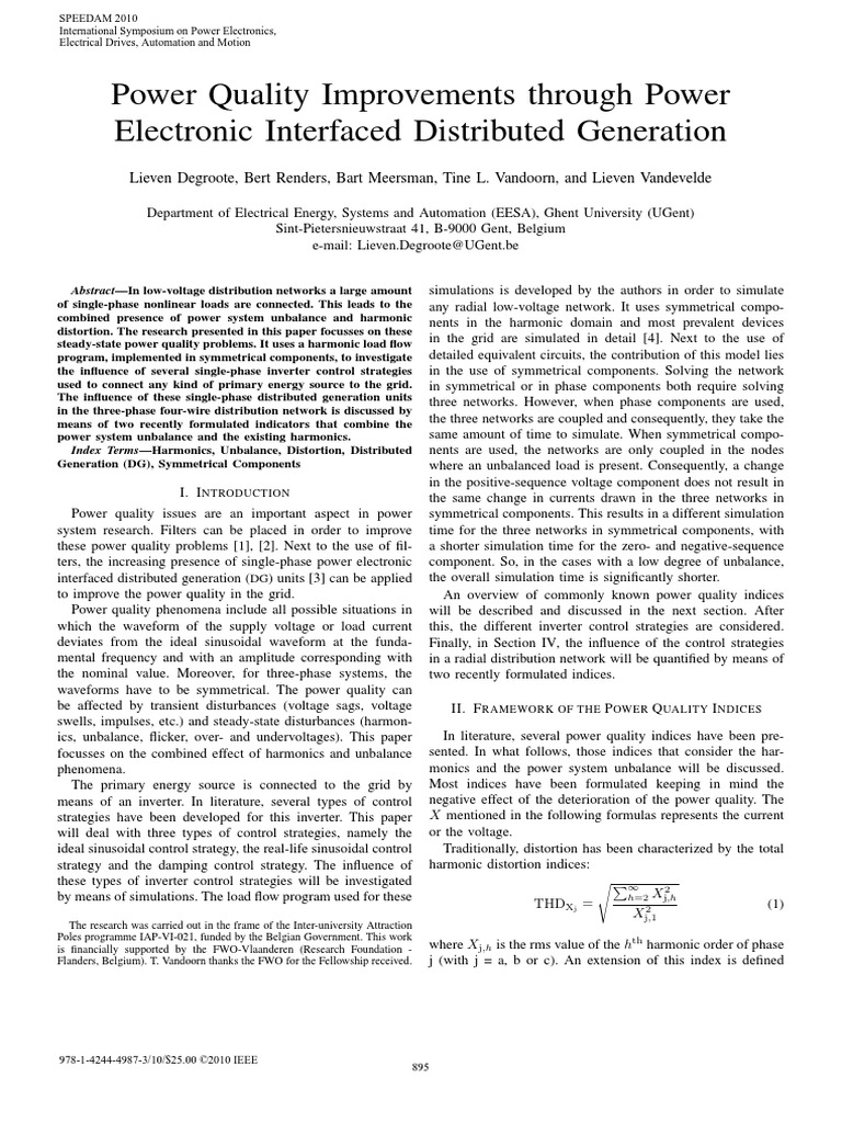 Power Quality Improvements Through Power Electronic Interfaced Distributed Generation | PDF ...