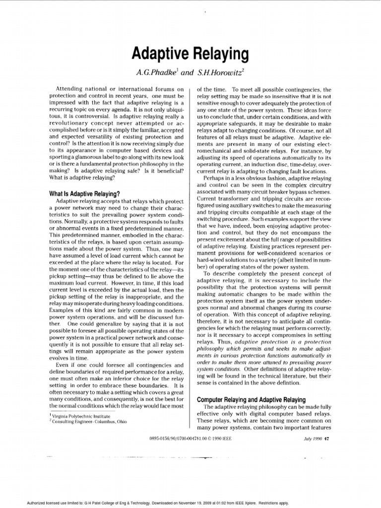 Adaptive Relaying | PDF | Relay | Electric Power System