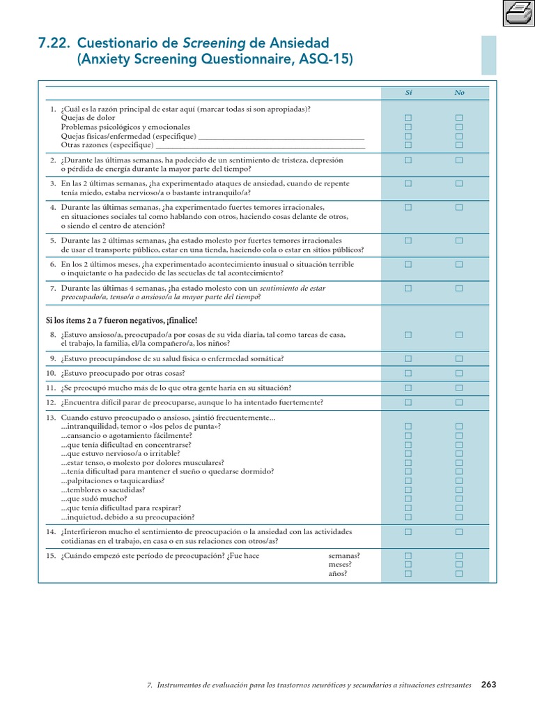 Cuestionario de Screening de Ansiedad | PDF | Ansiedad | Psicologia ...