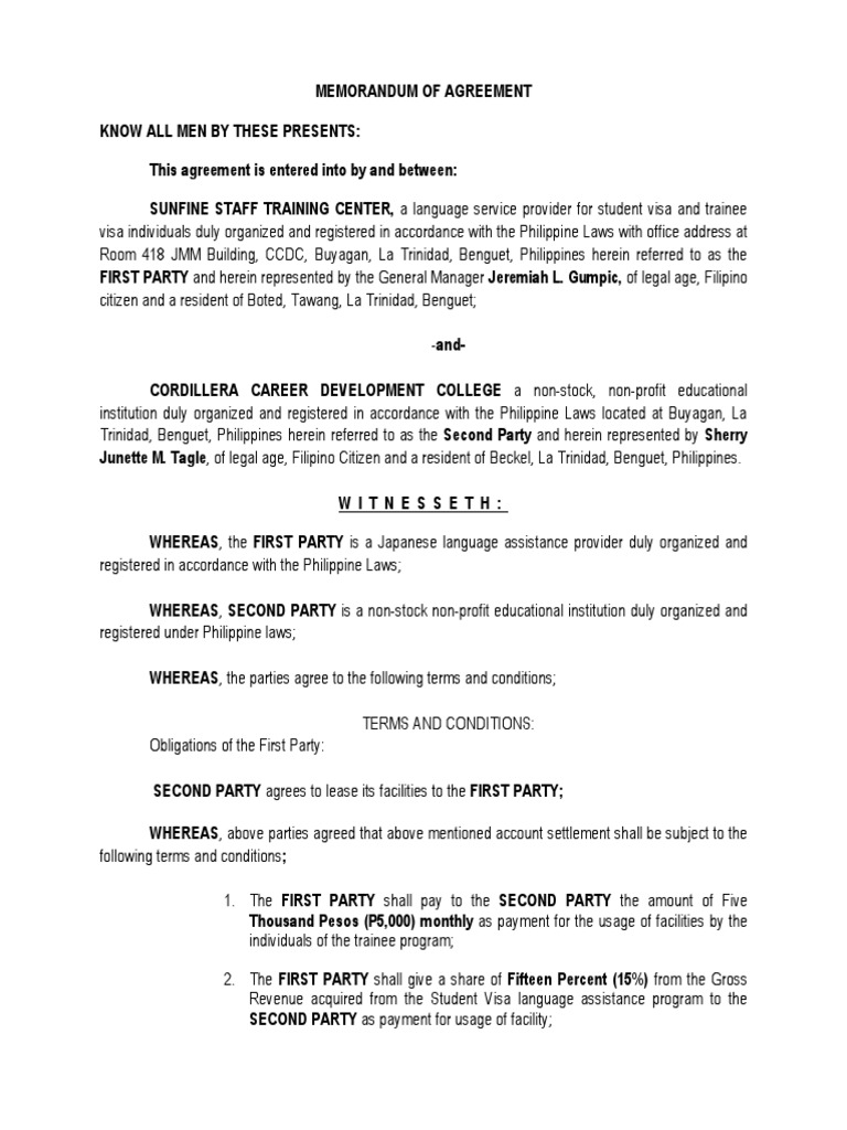 MOA Sample 1 | PDF | Virtue | Private Law