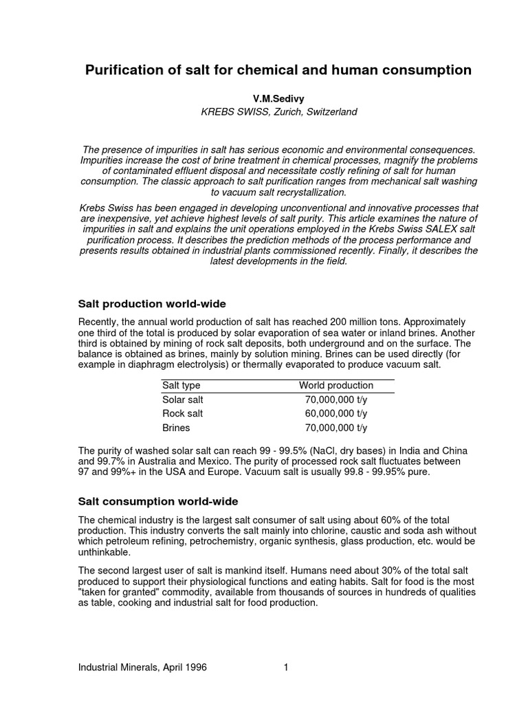 Purification of Salt For Chemical and Human Consumption | PDF | Sodium ...