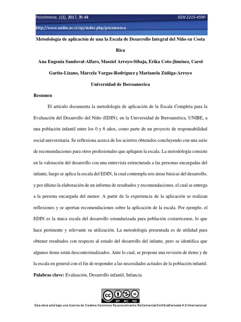 Evaluación Infantil: Metodología EDIN | PDF | Costa Rica | Educación de ...