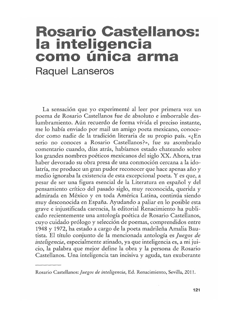 Rosario Castellanos La Inteligencia Como Unica Arma PDF | PDF | Idiomas ...