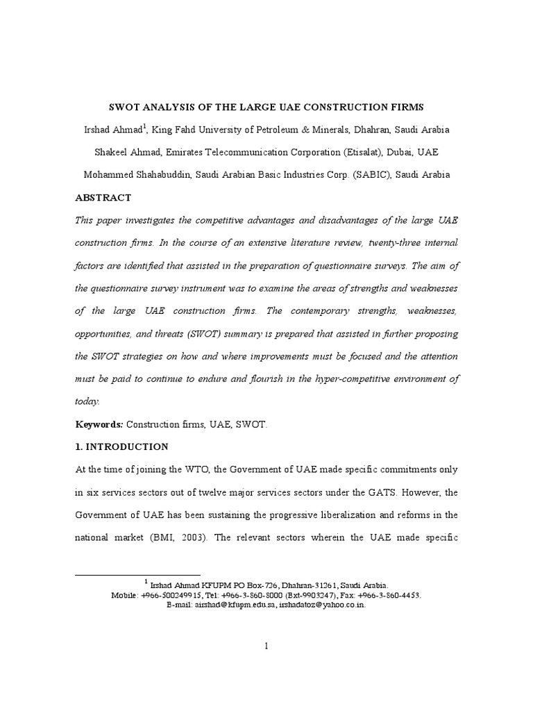 SWOT Uae PDF | Download Free PDF | Strategic Management | Swot Analysis