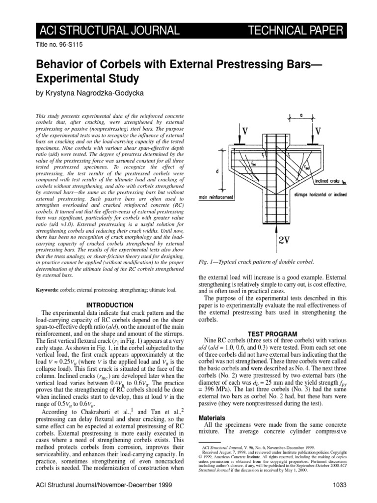 Behavior of Corbels With External Prestressing Bars Experimental Study - Nagrodzka Godycka PDF ...