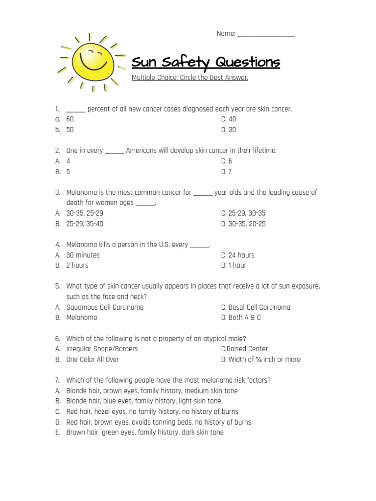 Sun Safety Questions | PDF | Self-Improvement