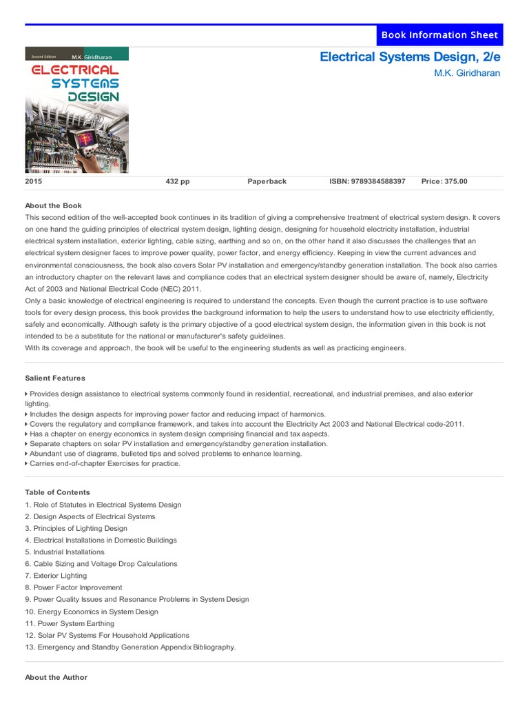 Electrical Systems Design Book Information | PDF | Design | Books