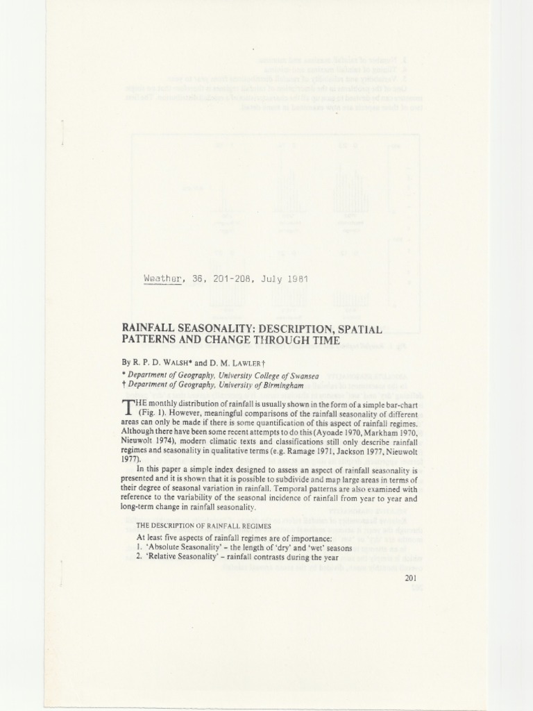 1981 Weather - Walsh & Lawler - Rainfall Seasonality PDF | PDF