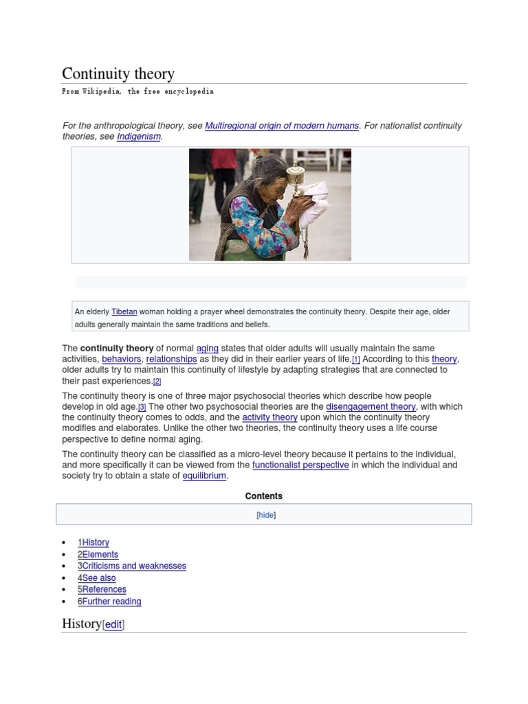 Continuity Theory | Behavioural Sciences | Psychology & Cognitive Science