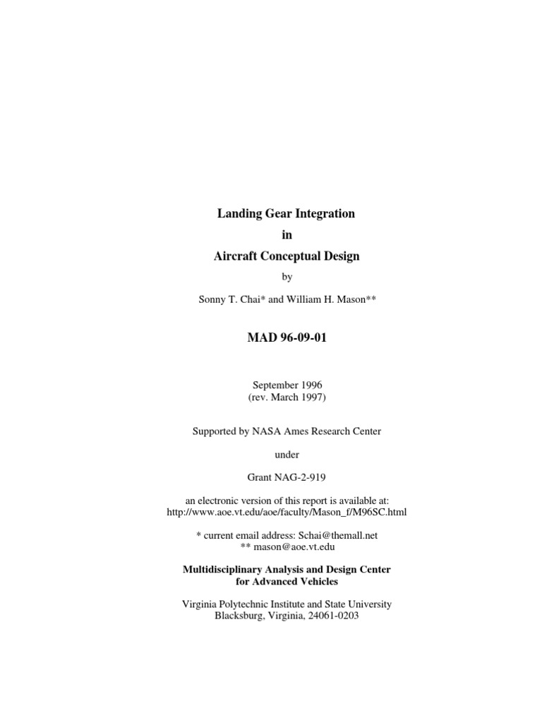 MAD 96-09-01 Landing Gear Integration Report NASA AMES | PDF | Landing Gear | Flight Dynamics ...