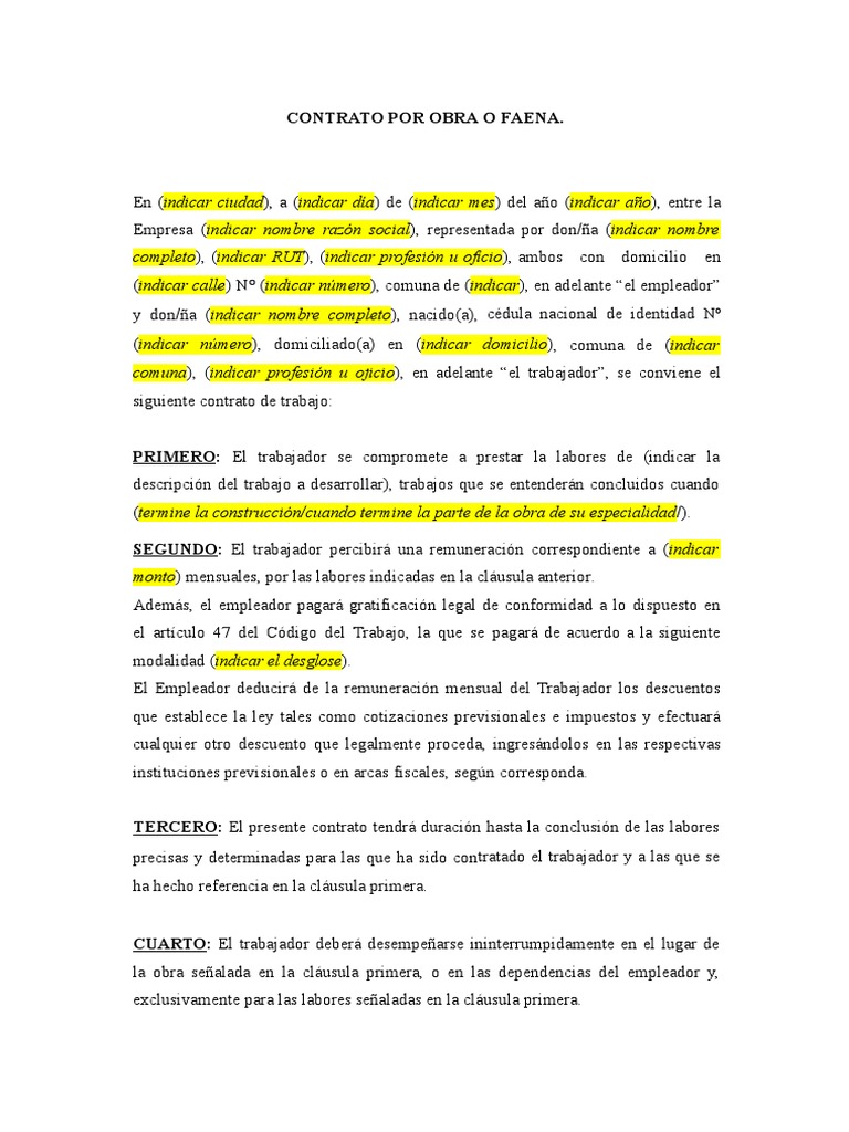 Contrato de Trabajo de Obra o Faena | PDF | Gobierno | Instituciones sociales
