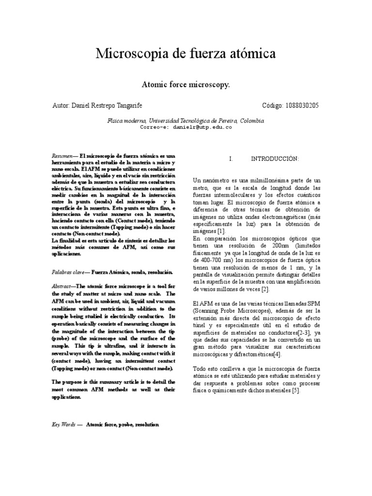 Microscopia de Fuerza Atómica | PDF | Física | Ciencias fisicas