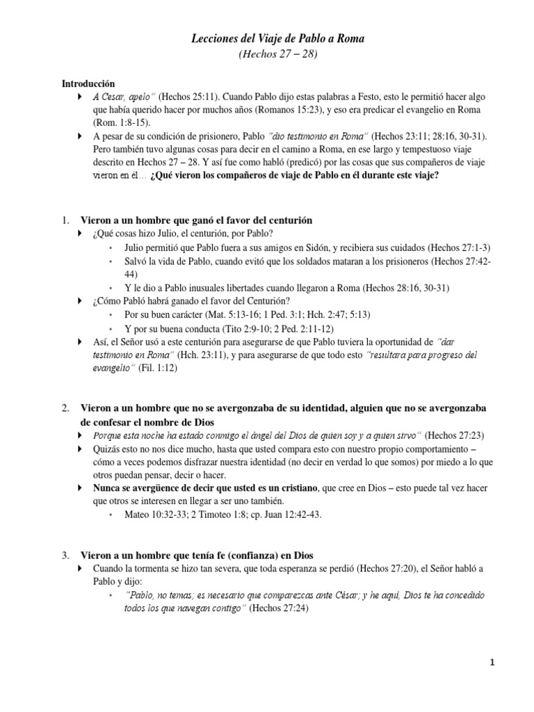 Lecciones Del Viaje de Pablo A Roma | PDF | Pablo el apóstol | Oración