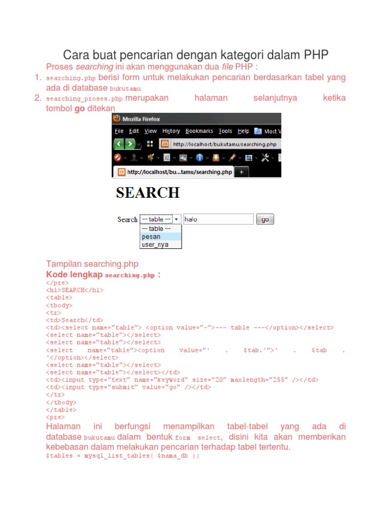 Tutorial Pencarian PHP dengan Kategori | PDF | Komputer