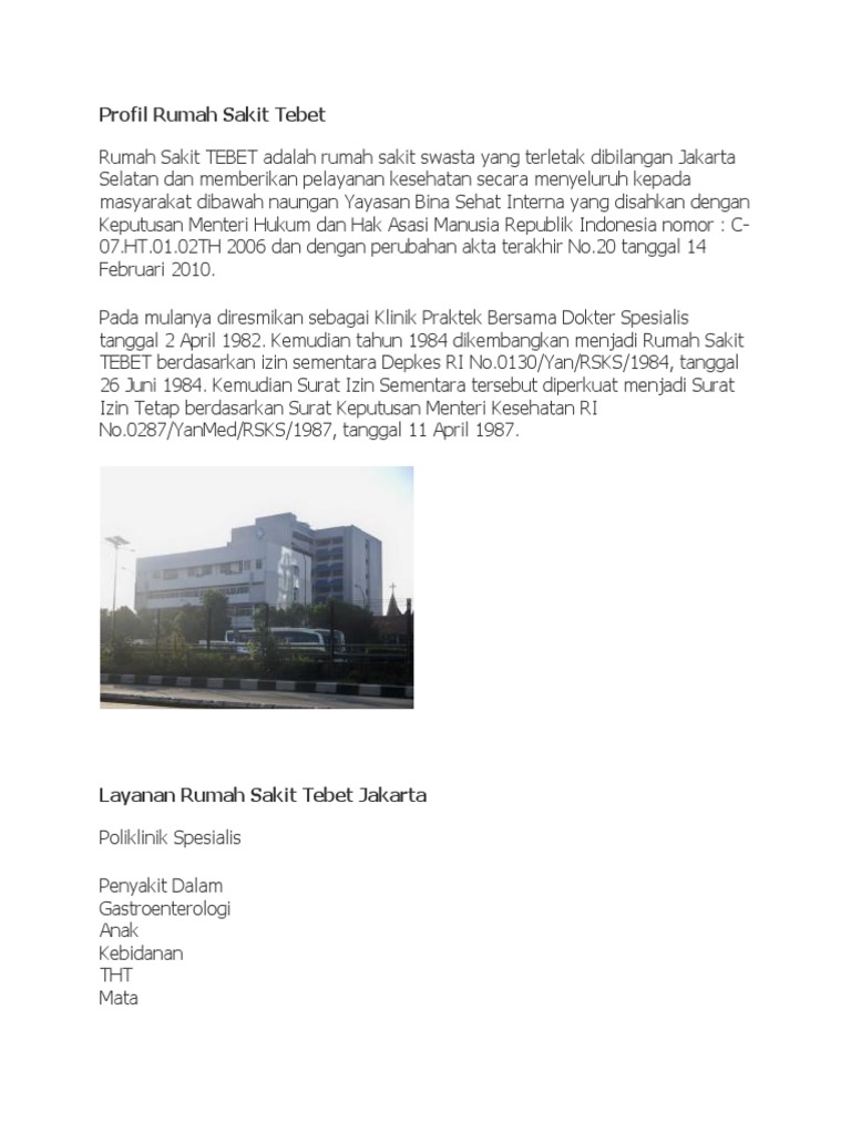 Layanan dan Fasilitas RS Tebet Jakarta | PDF