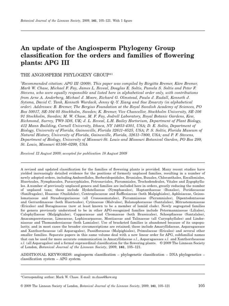 APG III. 2009. An Update of The Angiosperm Phylogeny Group ...