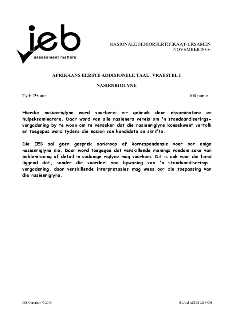 Afrikaans Fal First Additional Language Ieb NSC Grade 12 Past Exam ...