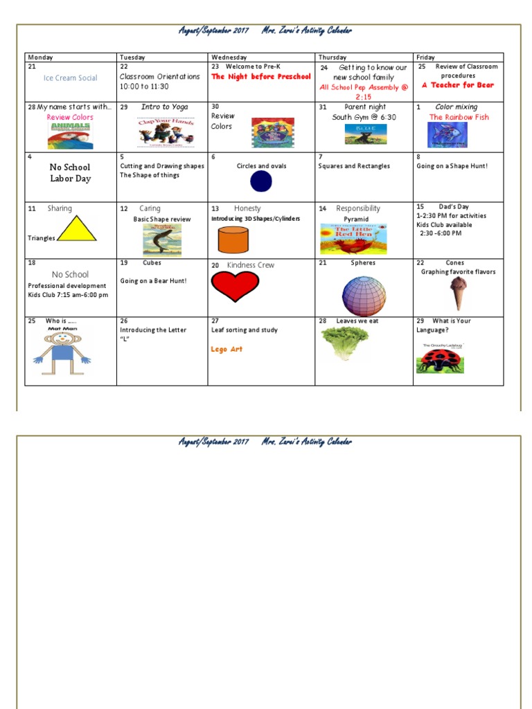 Activity Calendar AugSep 17-18 | PDF | Shape | Elementary Geometry