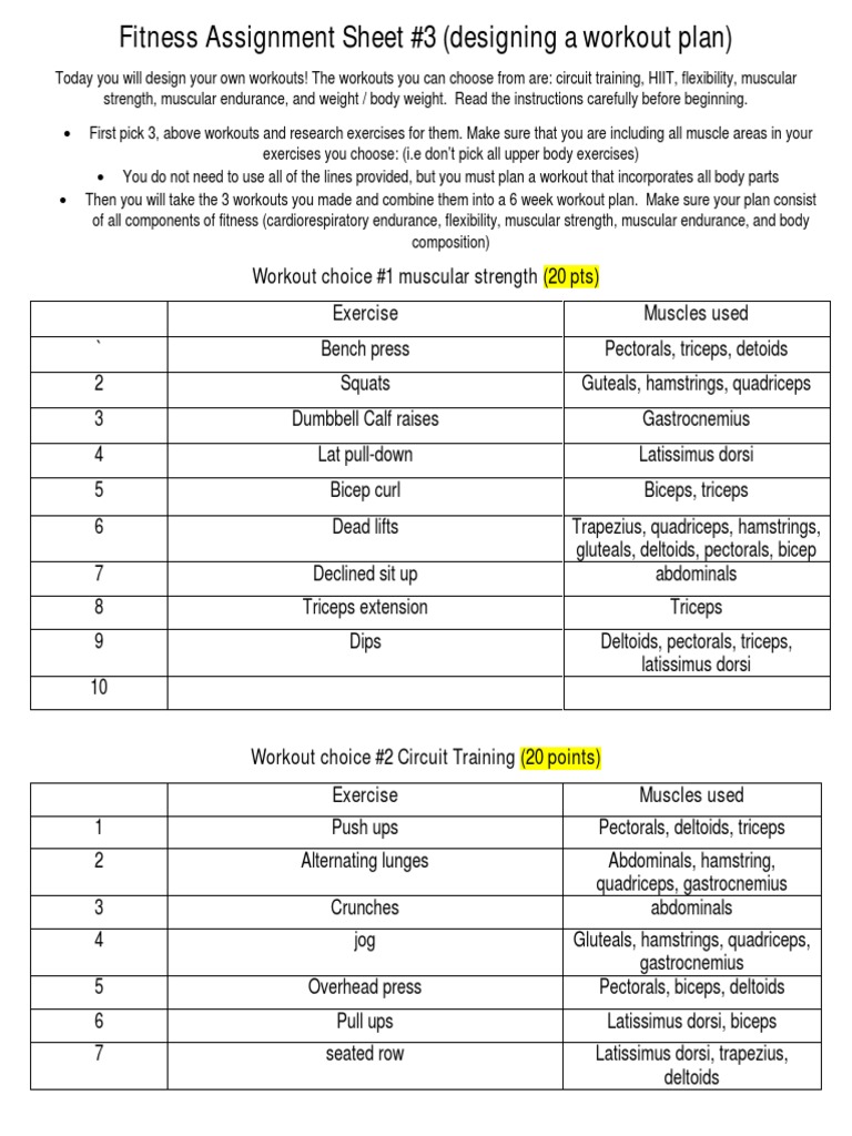 10th Grade Fitness Assignment Sheet #3 (1).pdf | Management Of Obesity ...
