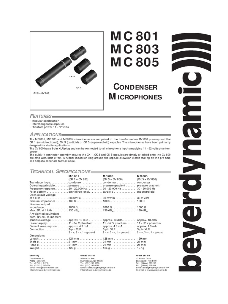 Beyer Dynamic MCM 800 | PDF | Microphone | Signal Processing