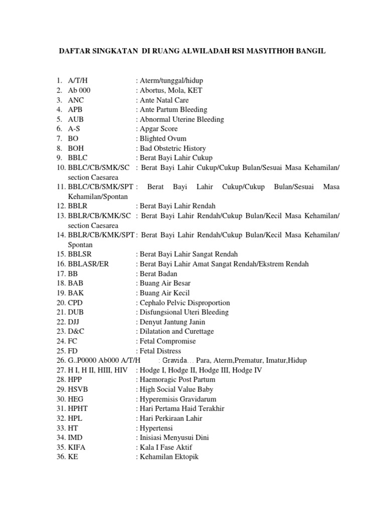 Daftar Singkatan Di Rumah Sakit | PDF