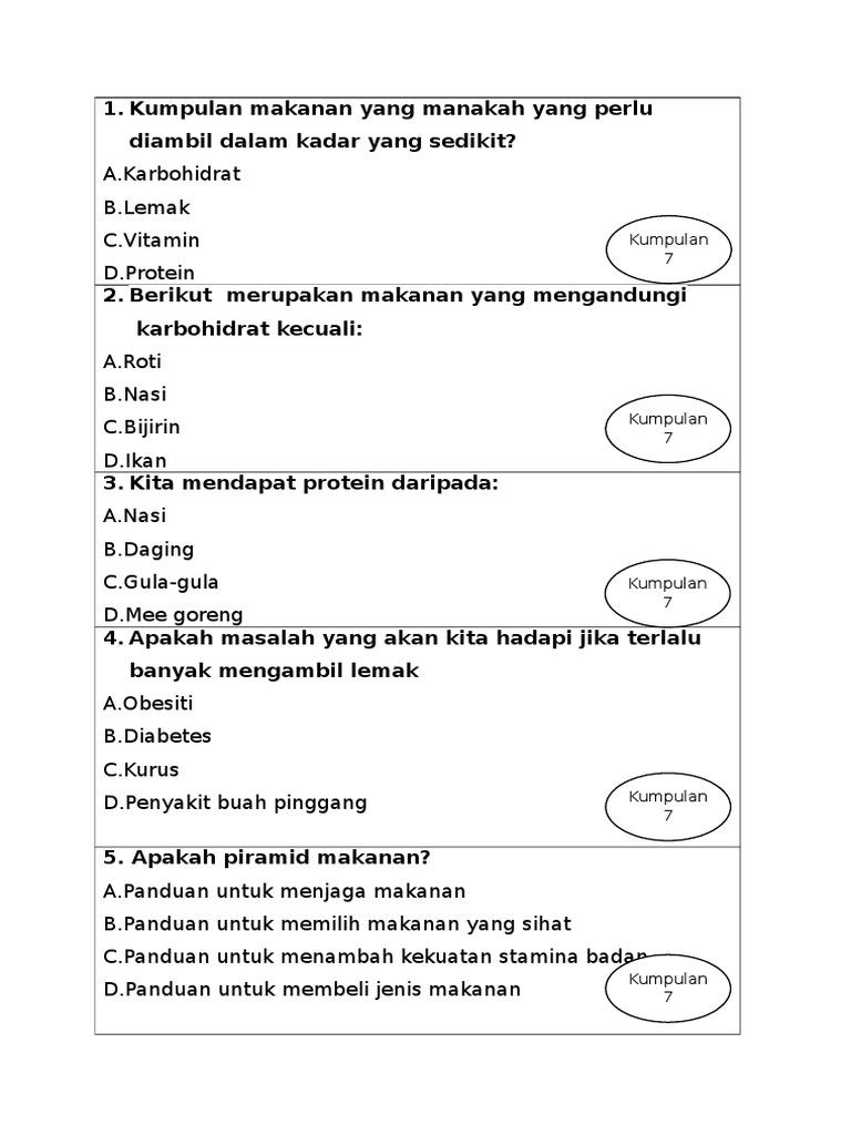 Soalan Kuiz Promosi Kesihatan | PDF