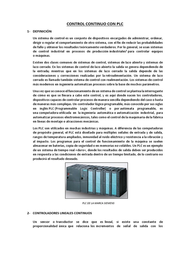 Control Continuo con PLC en Industria | PDF | Sistema de control ...
