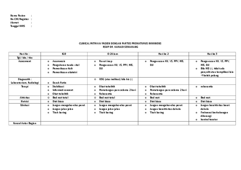 Clinical Pathway Partus Prematurus Imminens | PDF
