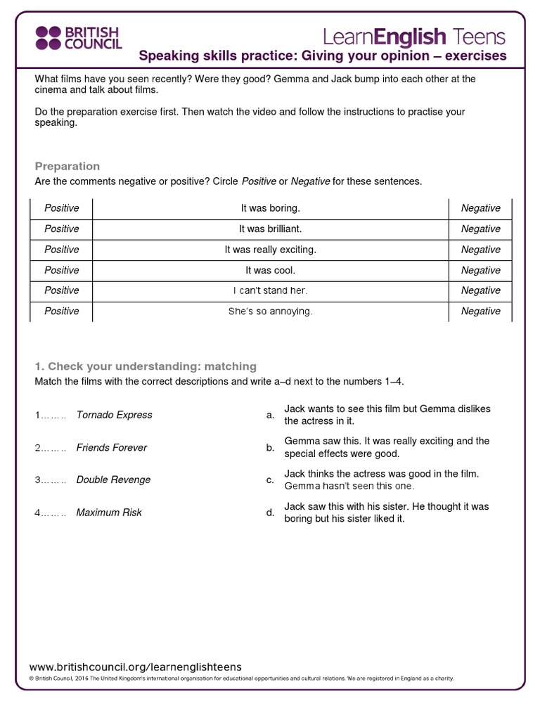 Giving Your Opinion - Exercises | PDF | Leisure