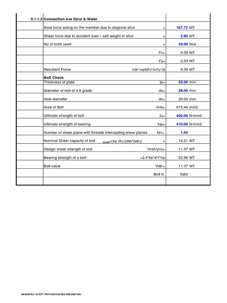 Sample Strut and Waler - Bolt Connection Example | PDF | Screw ...