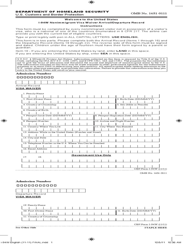 i-94w.pdf | Travel Visa | United States Department Of Homeland Security