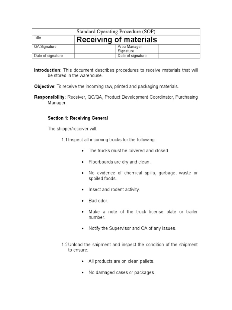 Sop Warehouse | PDF | Packaging And Labeling | Business