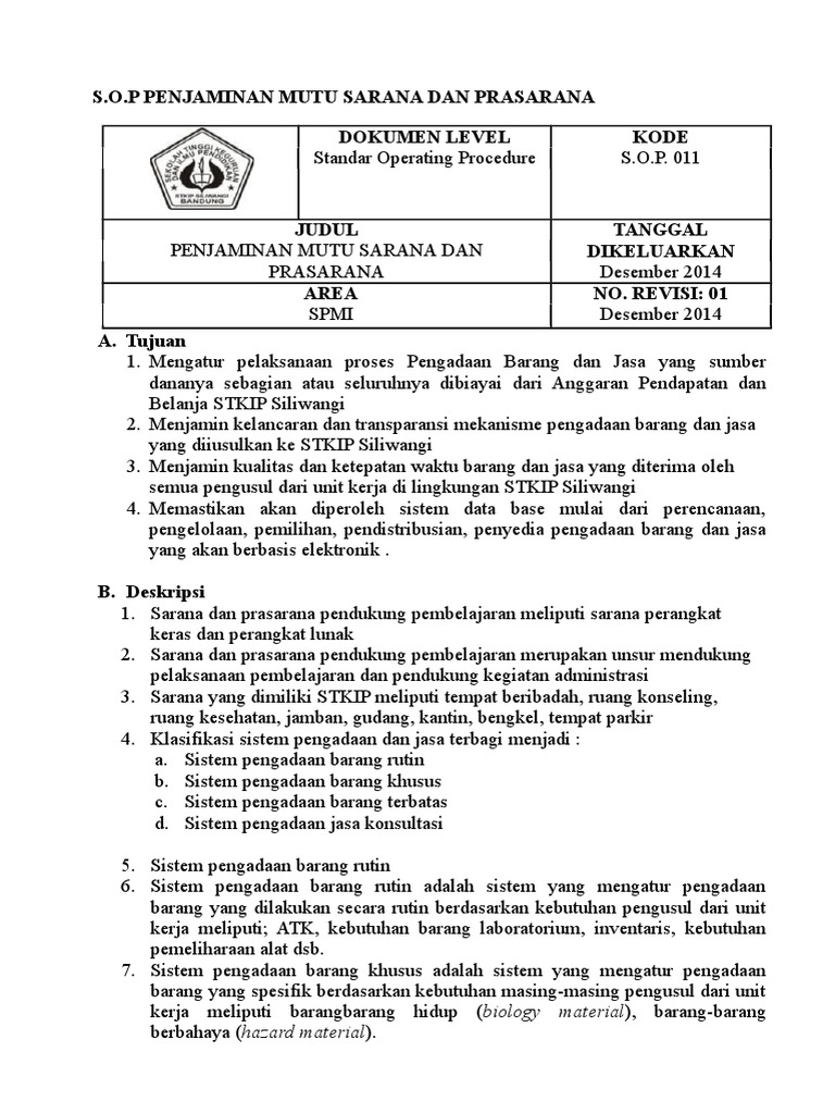 SOP Sarana Dan Prasarana | PDF