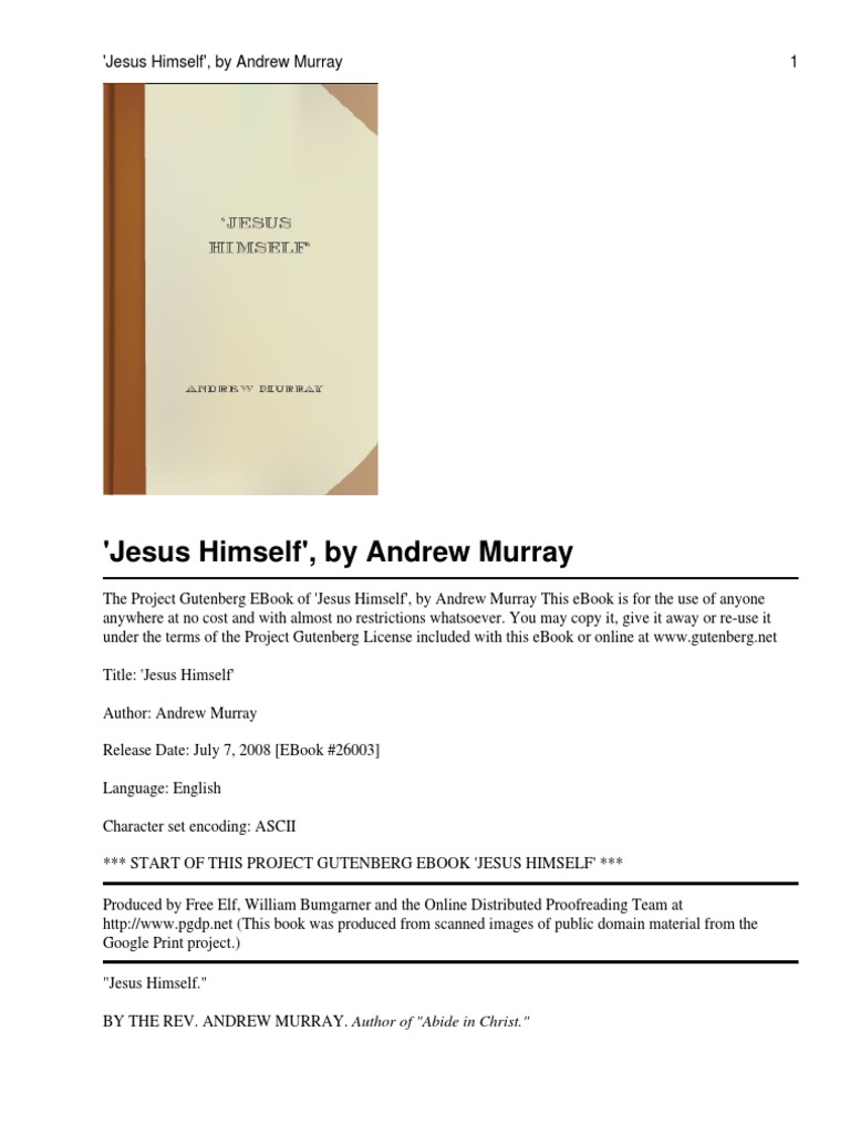 Jesus Himself', by Andrew Murray PDF | PDF | Project Gutenberg | Jesus