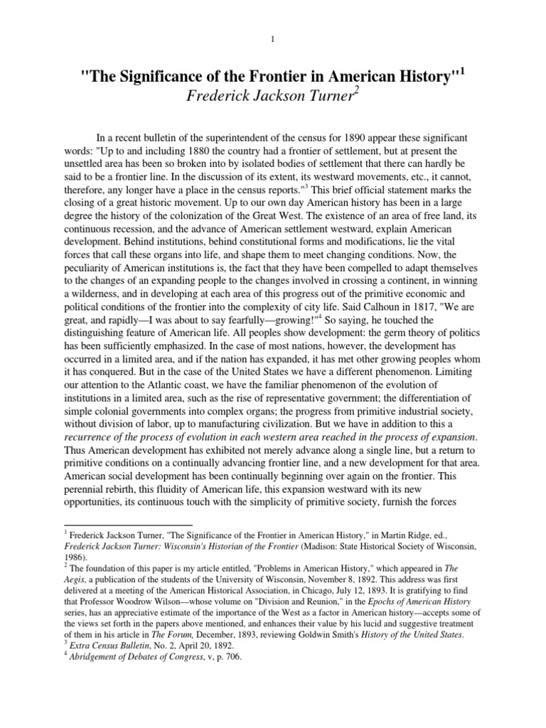 The Significance of The Frontier in American History by Frederick ...