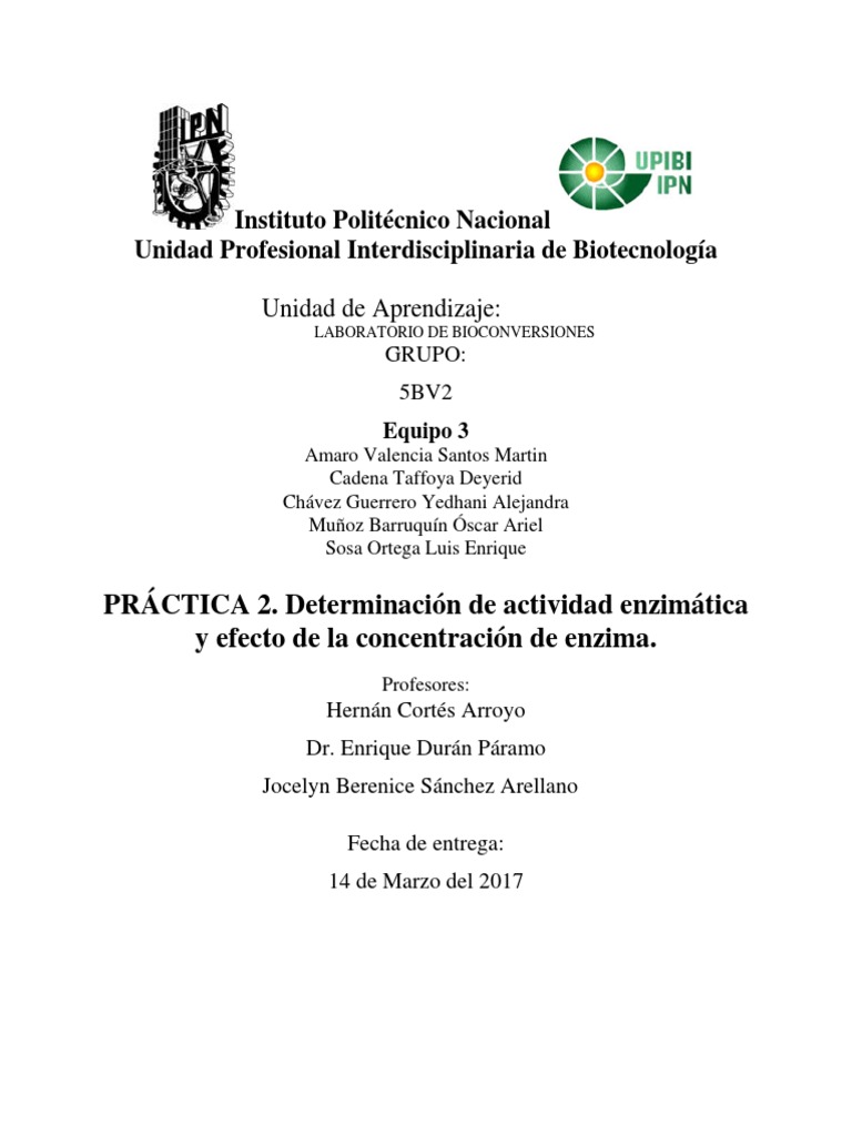 Practica 2 Bioconversiones | PDF | Enzima | La cinética de enzimas