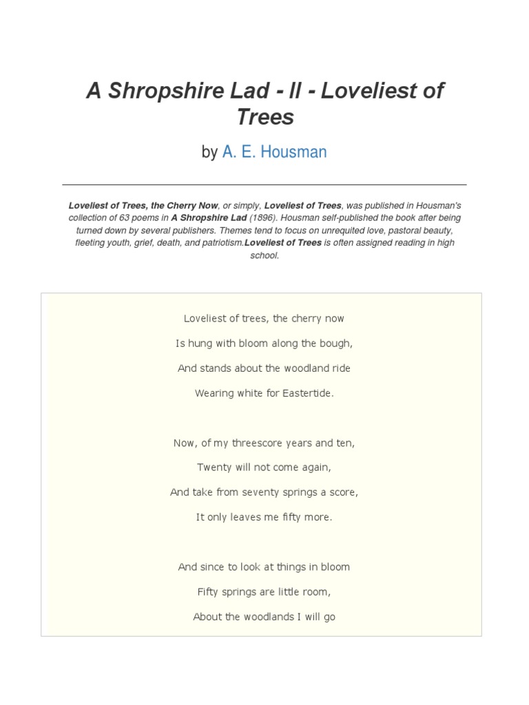 POEM - A Shropshire Lad - II - Loveliest of Trees | PDF