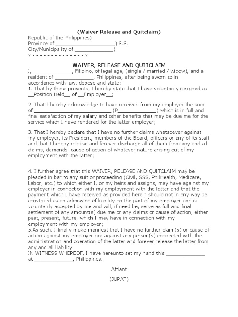 Waiver Release and Quitclaim | Overtime | Employment