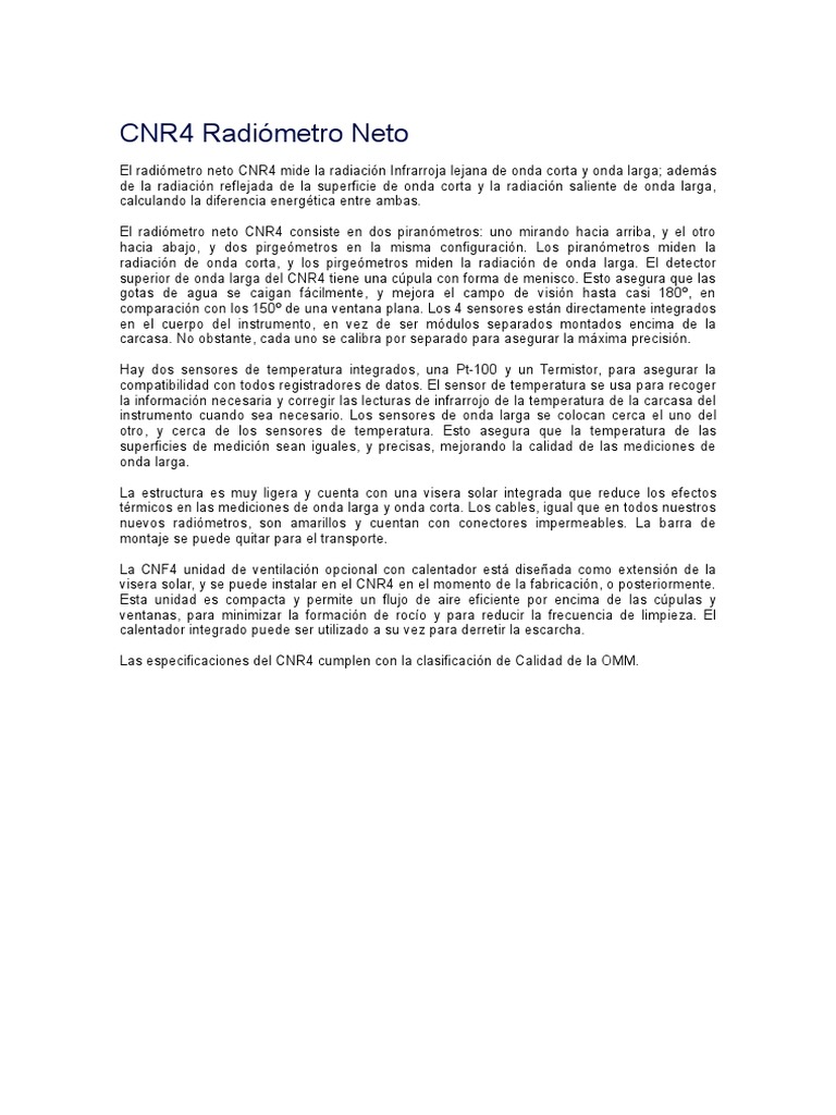 CNR4 Radiómetro Neto | PDF | Temperatura | Infrarrojo
