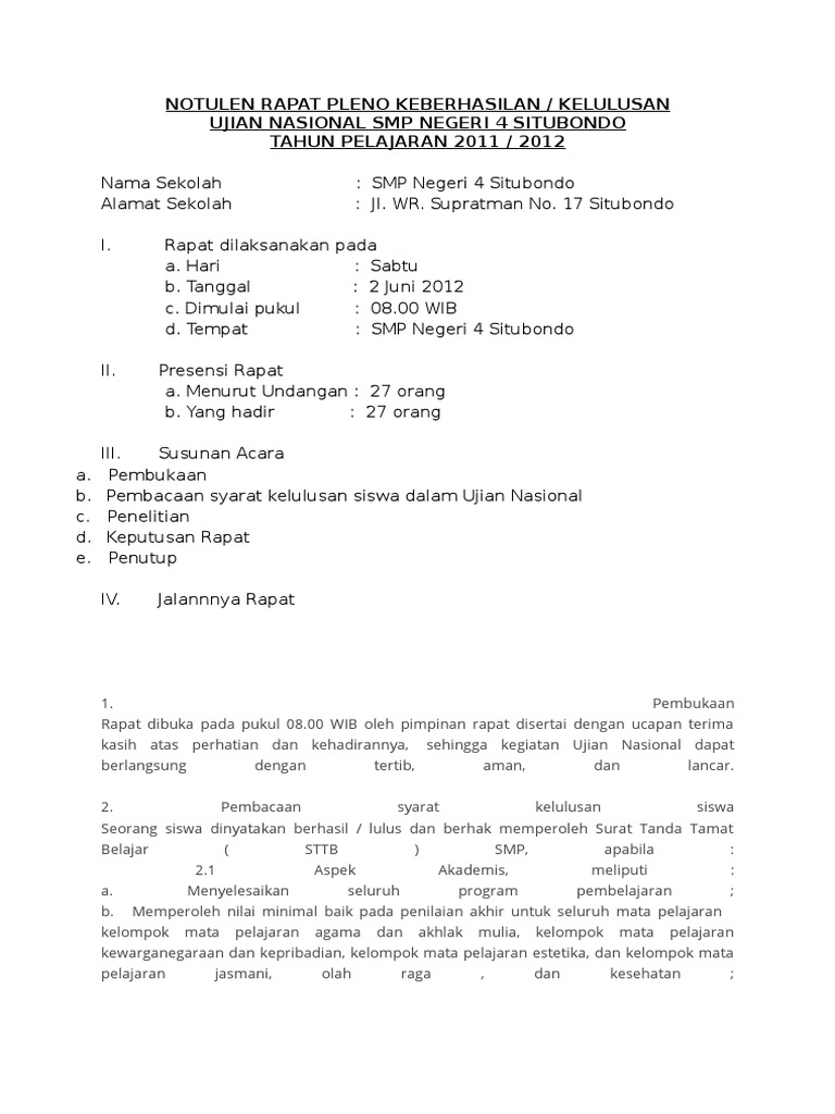 NOTULEN RAPAT Kelulusan | PDF