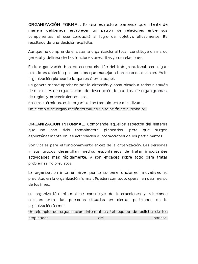 Organización Formal e Informal: Claves y Estructura | PDF | Sociedad ...