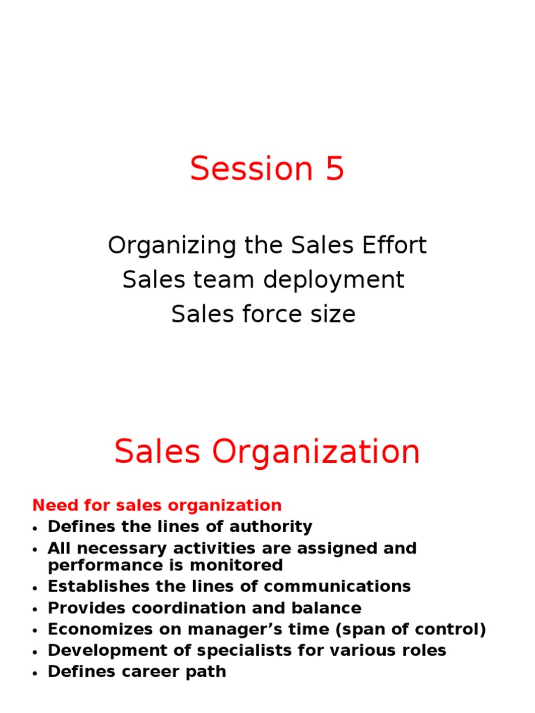 Session 5: Organizing The Sales Effort Sales Team Deployment Sales ...