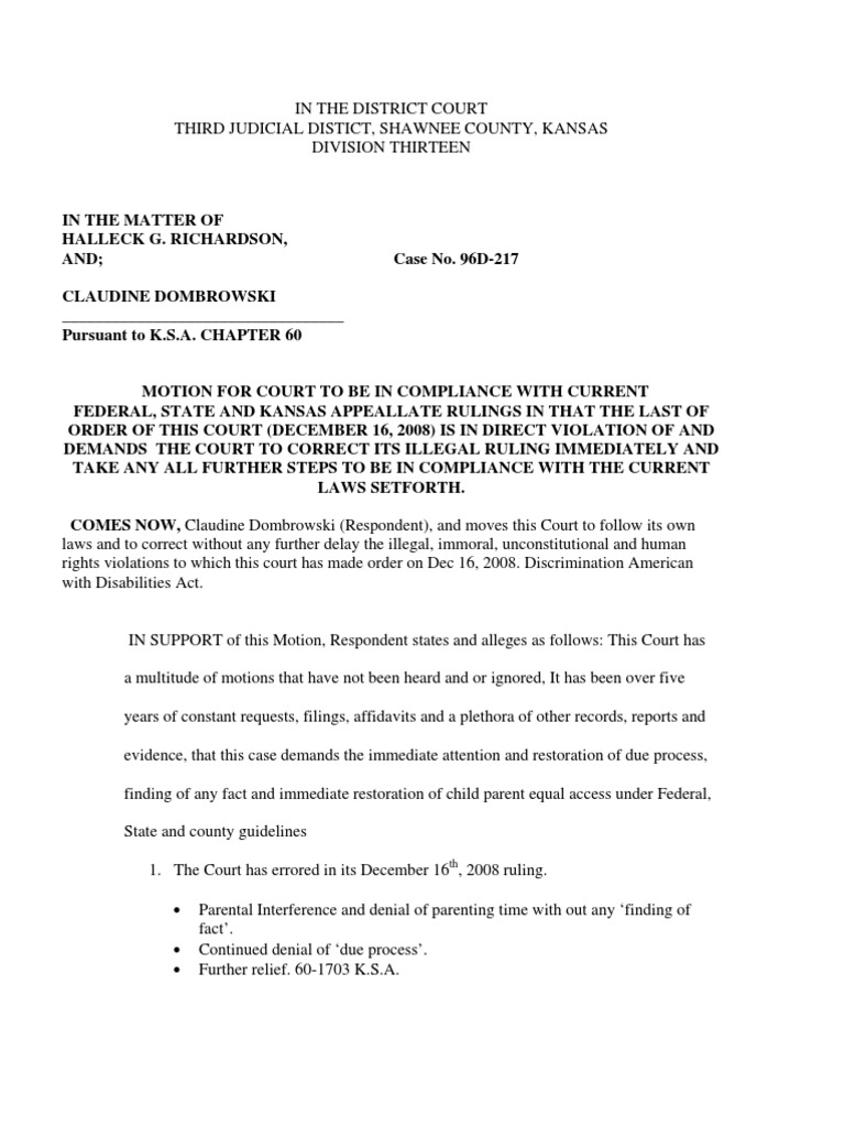 Compliance Motion for Parenting Rights | PDF | Law