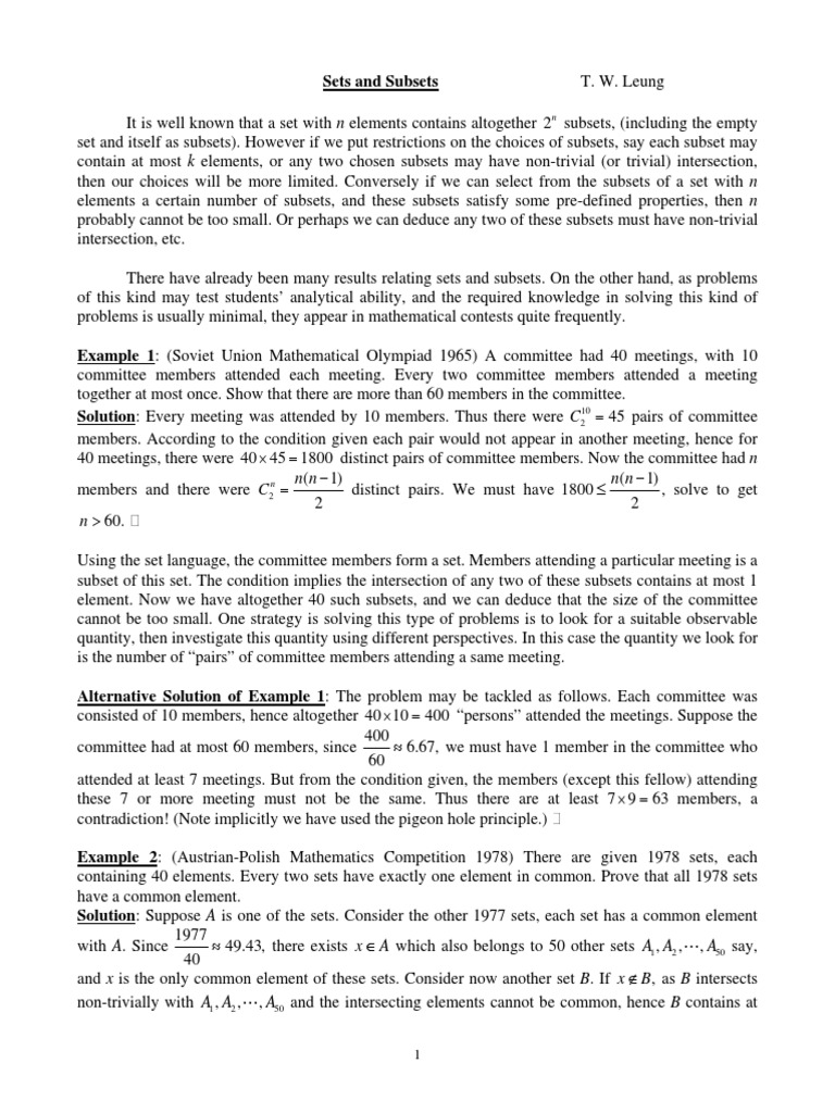Sets and Subsets | PDF | Intersection (Set Theory) | Sequence
