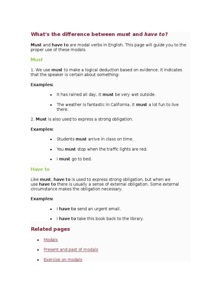 What's The Difference Between Must and Have To? | PDF | Language ...