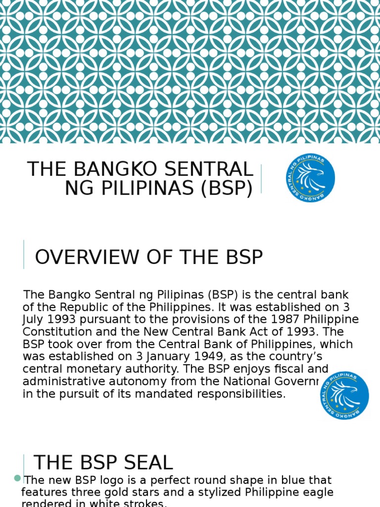The Bangko Sentral NG Pilipinas (BSP) | PDF | Money | Financial Services