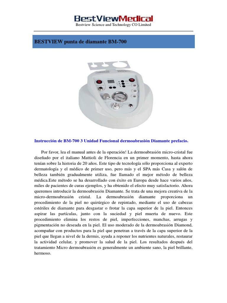 Instrucciones de Dermoabrasión Diamante | PDF | Piel | Diamante