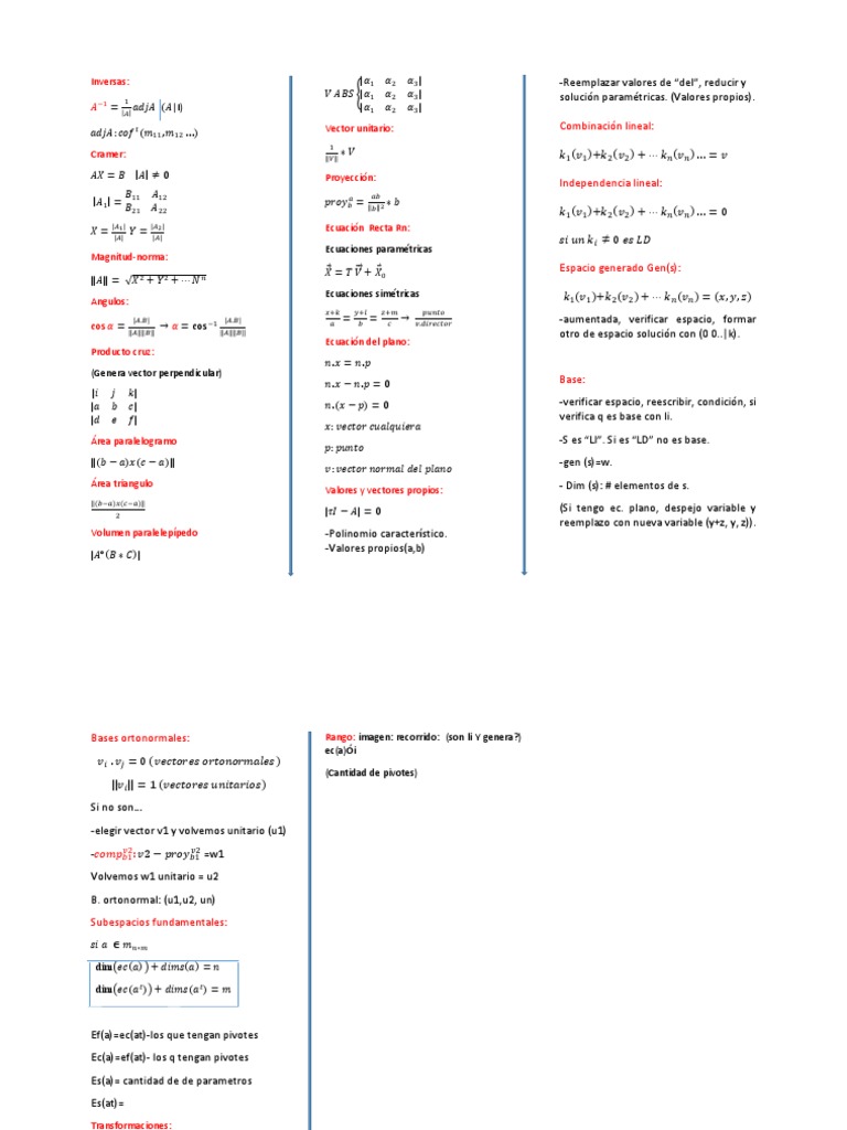 Formulas de Algebra Lineal | PDF | Ecuaciones | Física teórica